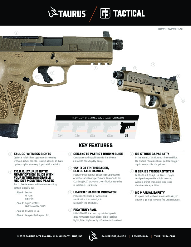 Shared post - Taurus G3 Tactical Spec Sheets