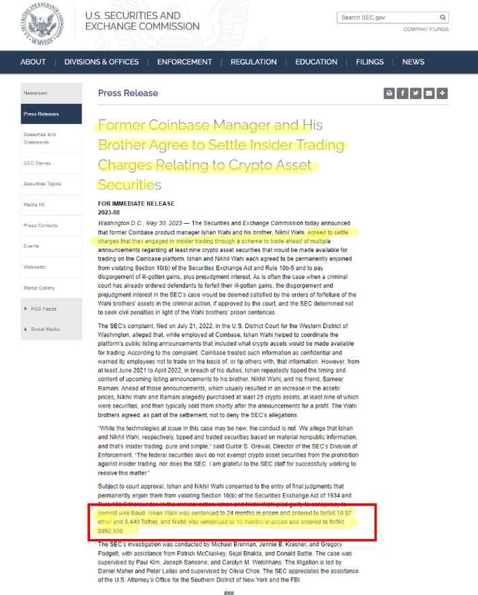 Shared post - The SEC is now accepting penalty payments in Ether